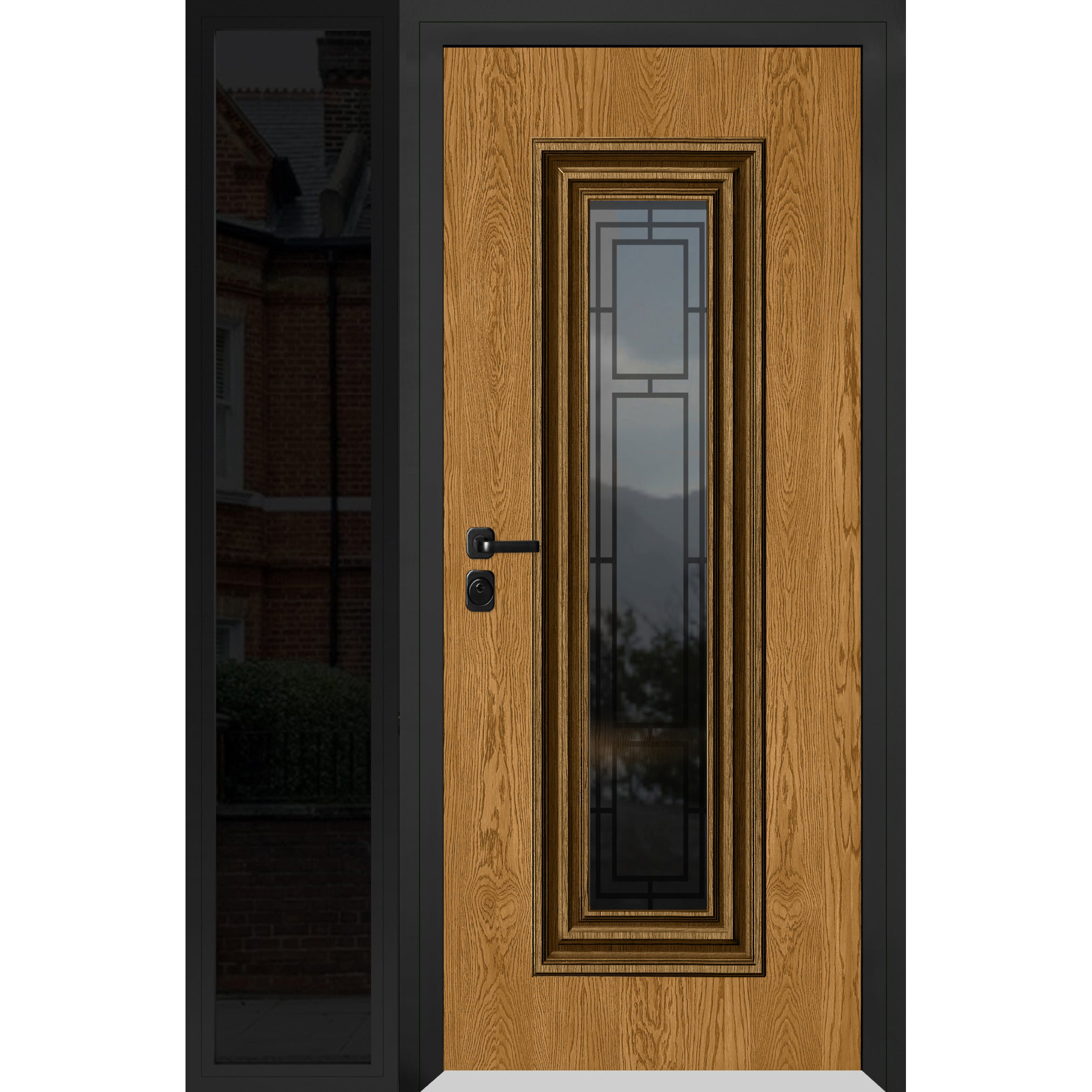 VDomDoors Front Exterior Prehung Steel Door / Ballucio 6644 Natural Oak / Side Exterior Window ...